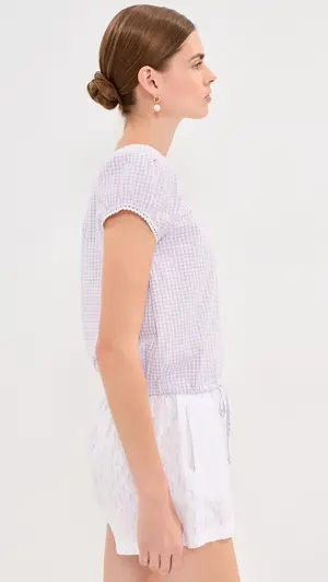 LE BOP Gingham Check Puff Sleeve Blouse - Lilac Gingham