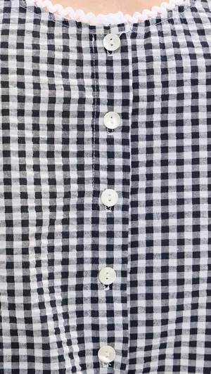 LE BOP Gingham Check Babydoll Blouse - Black Gingham