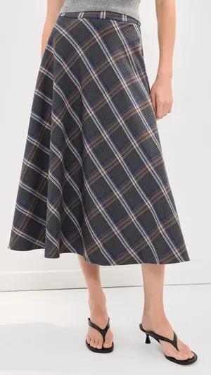LE BOP Myrtle Circle Skirt - Charcoal/blue Plaid
