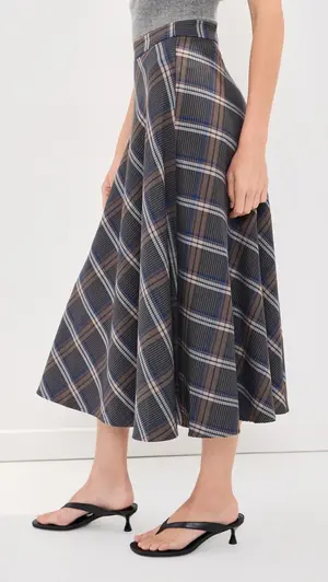 LE BOP Myrtle Circle Skirt - Charcoal/blue Plaid