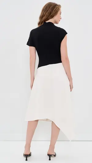 Staud Davina Dress With Silk Scarf Detail - Black/pear Multi