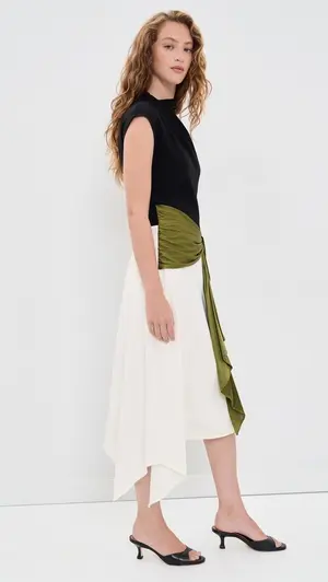 Staud Davina Dress With Silk Scarf Detail - Black/pear Multi