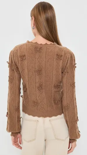 Farm Rio Artisanal Knit Cardigan With Butterfly Appliqués