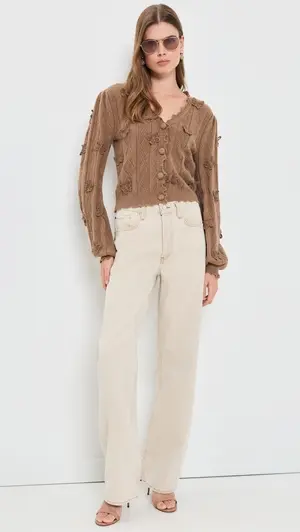 Farm Rio Artisanal Knit Cardigan With Butterfly Appliqués