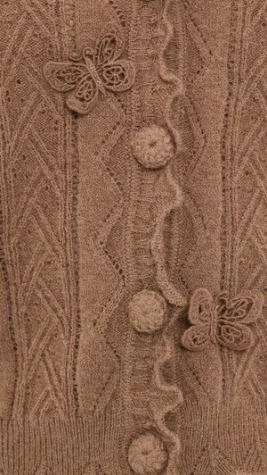 Farm Rio Artisanal Knit Cardigan With Butterfly Appliqués