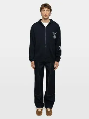 Zadig&Voltaire Camillo Zip-up Wool Cashmere Cardigan With Hood - Encre