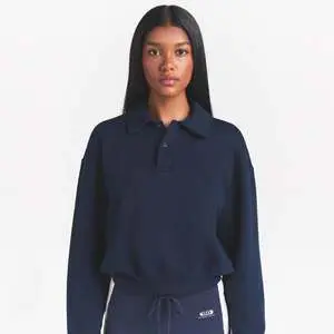 SKIMS Polo Sweatshirt | Blue | | Cotton Fleece