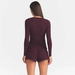SKIMS Scoop Neck Long Sleeve Top | Red | | Cotton Jersey