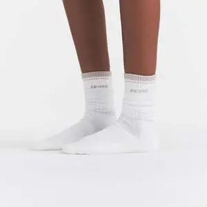 SKIMS Ribbed Crew Logo Sock 3 Pack | Light Neutral | Small | Socks