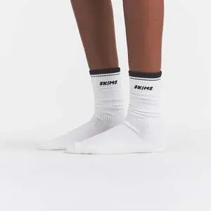 SKIMS Ribbed Crew Logo Sock 3 Pack | Light Neutral | Small | Socks