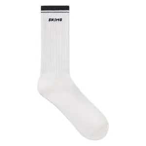 SKIMS Ribbed Crew Logo Sock 3 Pack | Light Neutral | Small | Socks