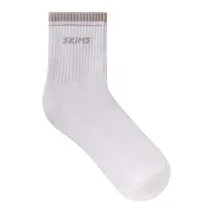 SKIMS Ribbed Quarter Crew Logo Sock 3 Pack | Light Neutral | Small | Socks