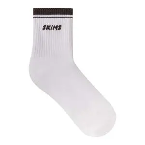 SKIMS Ribbed Quarter Crew Logo Sock 3 Pack | Light Neutral | Small | Socks