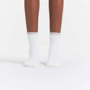 SKIMS Ribbed Quarter Crew Logo Socks | Light Neutral | Small | Socks