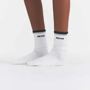 SKIMS Ribbed Crew Logo Sock 3 Pack | Grey | Small | Socks - Cherry Blossom Multi