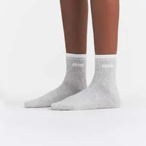 SKIMS Ribbed Quarter Crew Logo Sock 3 Pack | Grey | Large | Socks - Currant Snow Multi