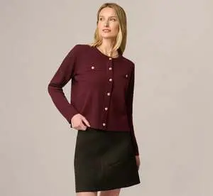 Adrianna Papell Long Sleeve Textured Knit Cardigan Sweater - Berry