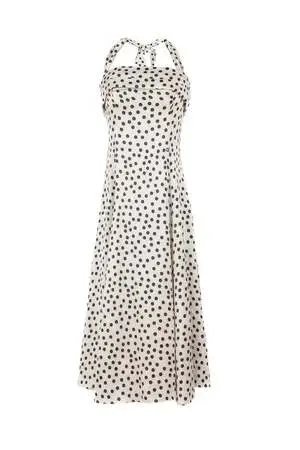LUNA FASHION HOUSE Melissa Polka Dot Strapless Satin Midi Dress - White