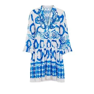 CASA ATELIER BY FERDINANDO FUSCO Ceramica Lobster Embroidered Cotton Babydoll Dress - White