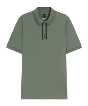 Hugo Boss Paddy Polo Shirt With Striped Placket And Logo - Green