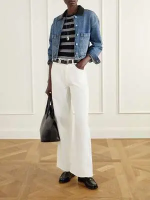 ANINE BING Yuma Cropped Textured-trimmed Denim Jacket