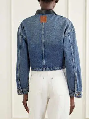 ANINE BING Yuma Cropped Textured-trimmed Denim Jacket