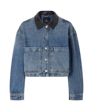 ANINE BING Yuma Cropped Textured-trimmed Denim Jacket - Blue