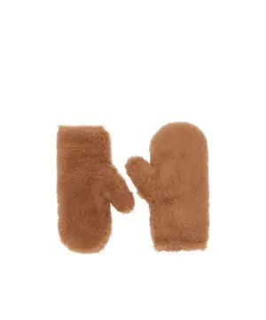 Max Mara Teddy Fabric Mittens - Camel