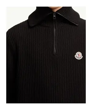 Moncler Ribbed Wool Half-zip Sweater With Logo Patch