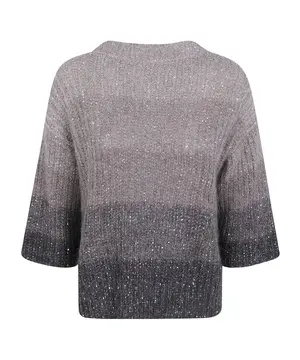 D.exterior Crystals Degrade Short Sleeves Round Neck Sweater - Gray