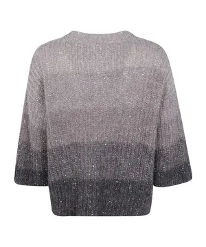 D.exterior Crystals Degrade Short Sleeves Round Neck Sweater