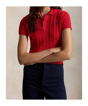 Polo Ralph Lauren Cable Knit Cropped Polo Top