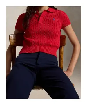 Polo Ralph Lauren Cable Knit Cropped Polo Top