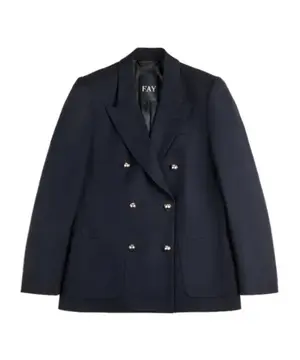 FAY Double-breasted Jacket In Mélange Flannel