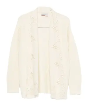 ERMANNO FIRENZE Lace-trim Ribbed Knit Cardigan