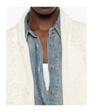 ERMANNO FIRENZE Lace-trim Ribbed Knit Cardigan