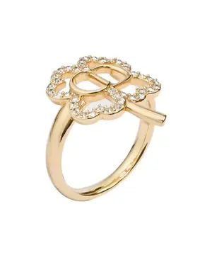 Dior Gold-plated Clover Ring With Crystal Embellishments - Yellow