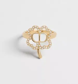 Dior Gold-plated Clover Ring With Crystal Embellishments