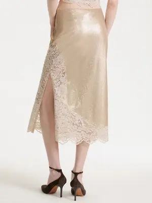 Marella Sequin Embroidered Lace Detail Skirt