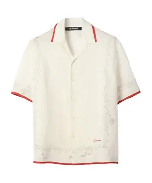 Jacquemus Chain-print Short-sleeve Shirt - Off-white/red
