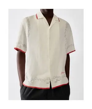 Jacquemus Chain-print Short-sleeve Shirt - Off-white/red