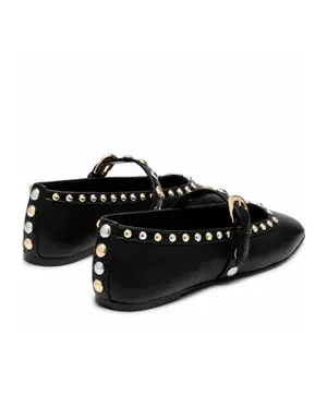 STUART WEITZMAN Perry Mary Jane Flat With Mixed-metal Studs - Black