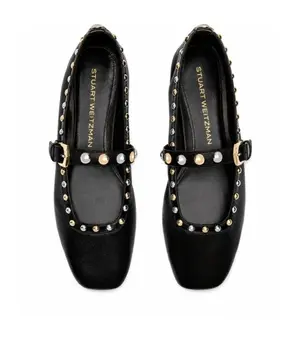 STUART WEITZMAN Perry Mary Jane Flat With Mixed-metal Studs - Black