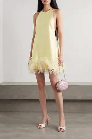 SELF-PORTRAIT Feather-trim Halterneck Mini Dress - Yellow
