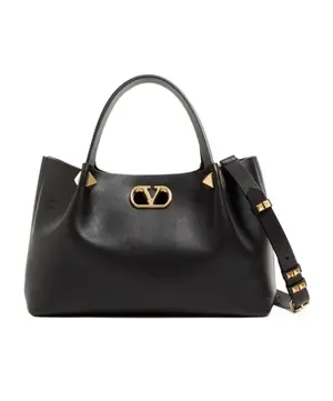 Valentino Garavani Small Soft Leather Shopping Bag With Detachable Shoulder Strap - Black