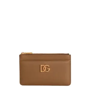 Dolce & Gabbana Calfskin Card Holder With Dg Logo - Brown