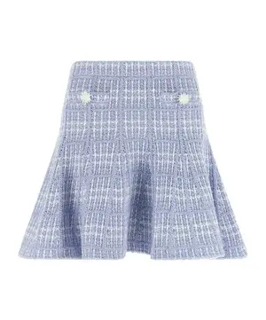 SELF-PORTRAIT Checked Flared Knitted Skirt - Blue