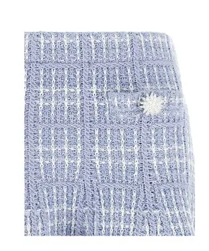SELF-PORTRAIT Checked Flared Knitted Skirt - Blue