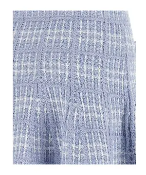 SELF-PORTRAIT Checked Flared Knitted Skirt - Blue