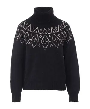 Alpha Studio Studded High-neck Knitted Sweater
